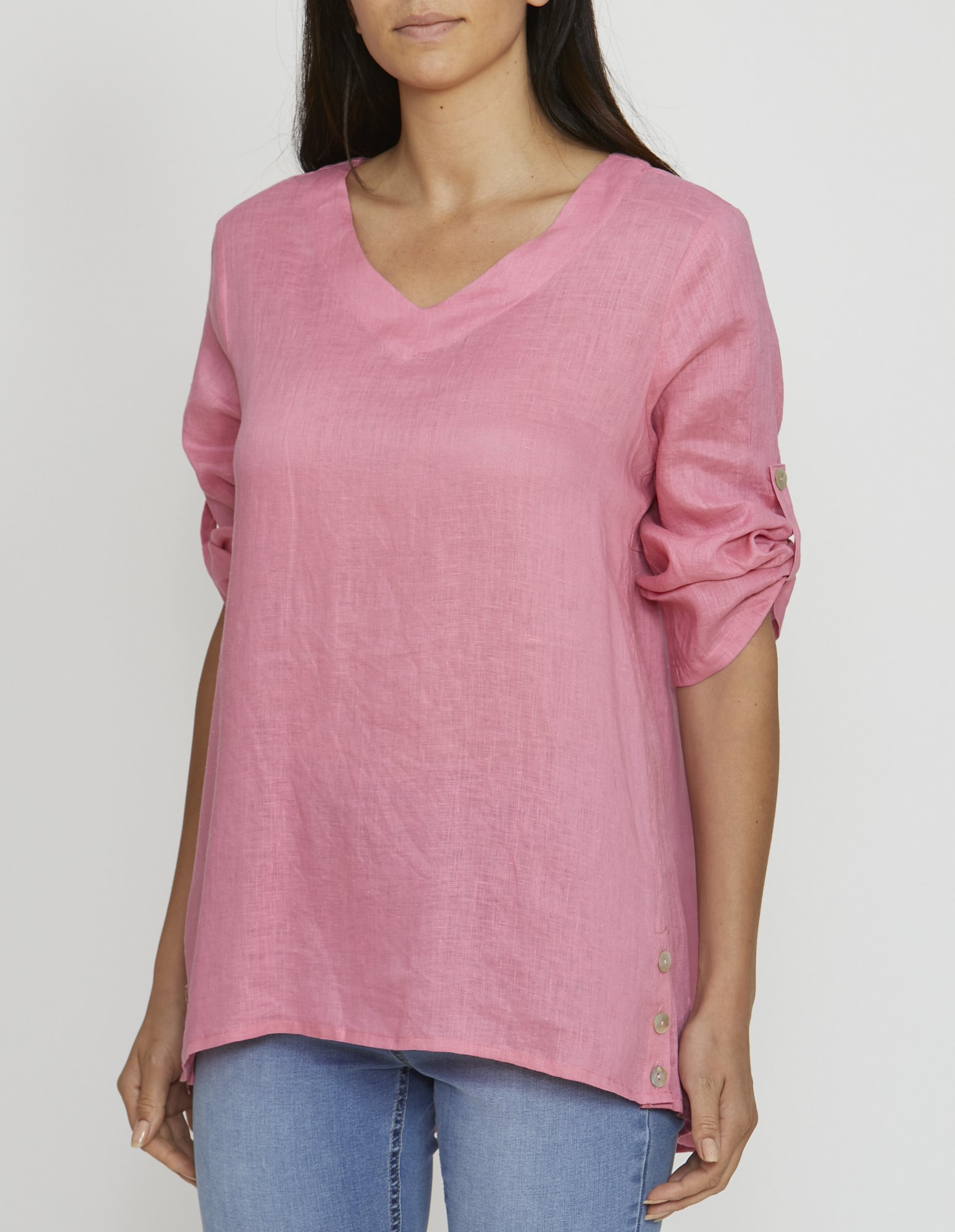 JUMP BUTTON DETAIL LINEN TOP - Tops : Status Clothing - JUMP S 21